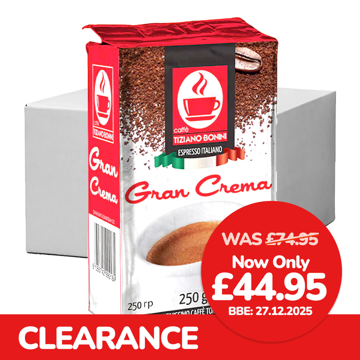 Tiziano Bonini Gran Crema Ground Clearance 20x250g Case – Coffee ...