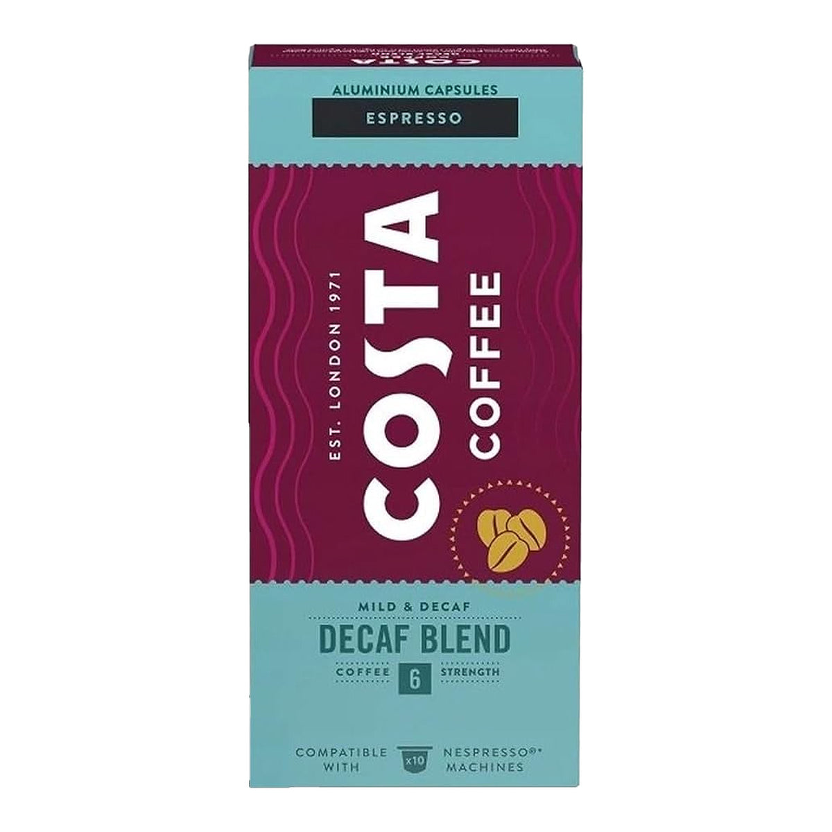 Costa Coffee Decaf Espresso Coffee Capsules 1x10 Nespresso Compatible ...