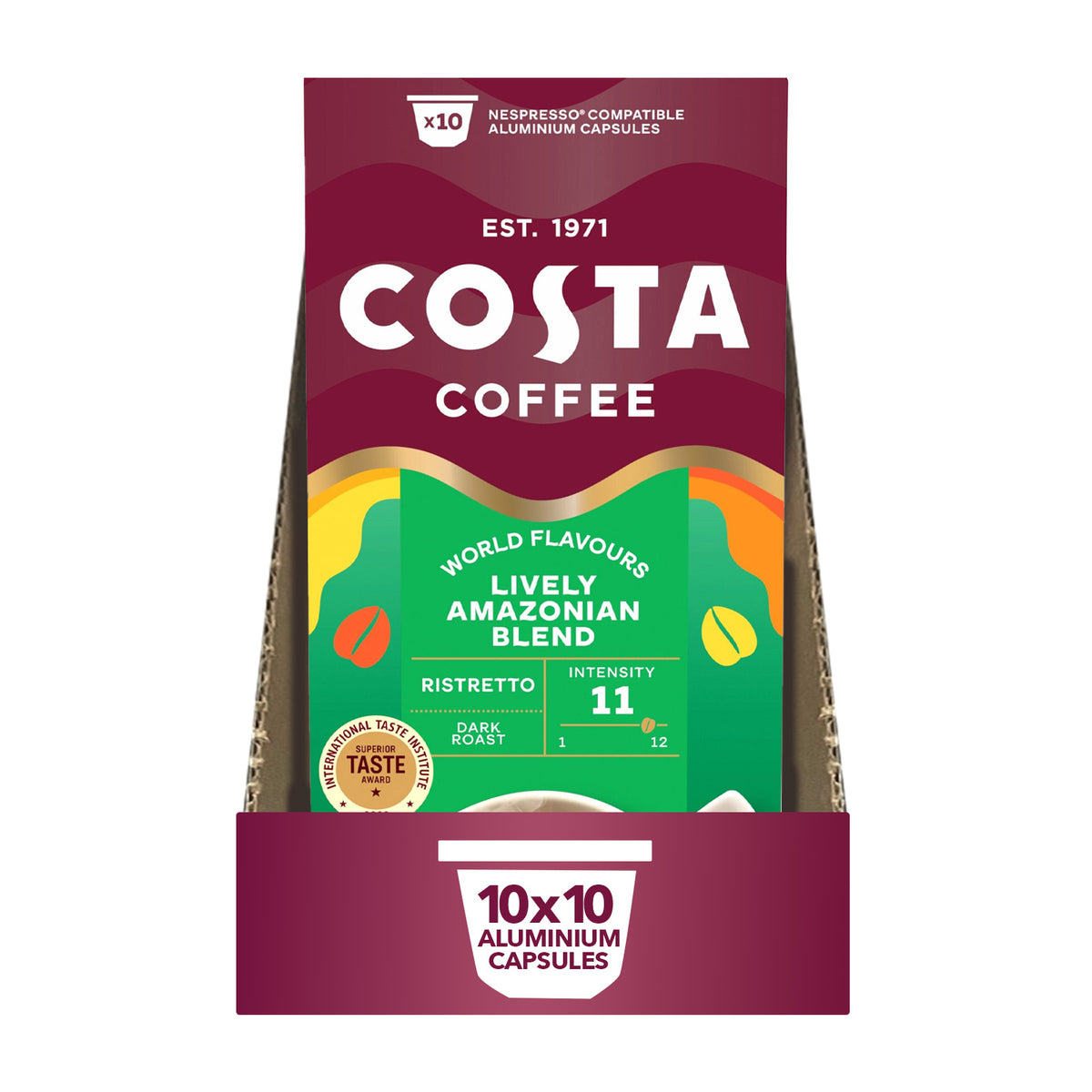 Costa Lively Blend Ristretto Coffee Capsules 10x10 Nespresso Compatibl ...