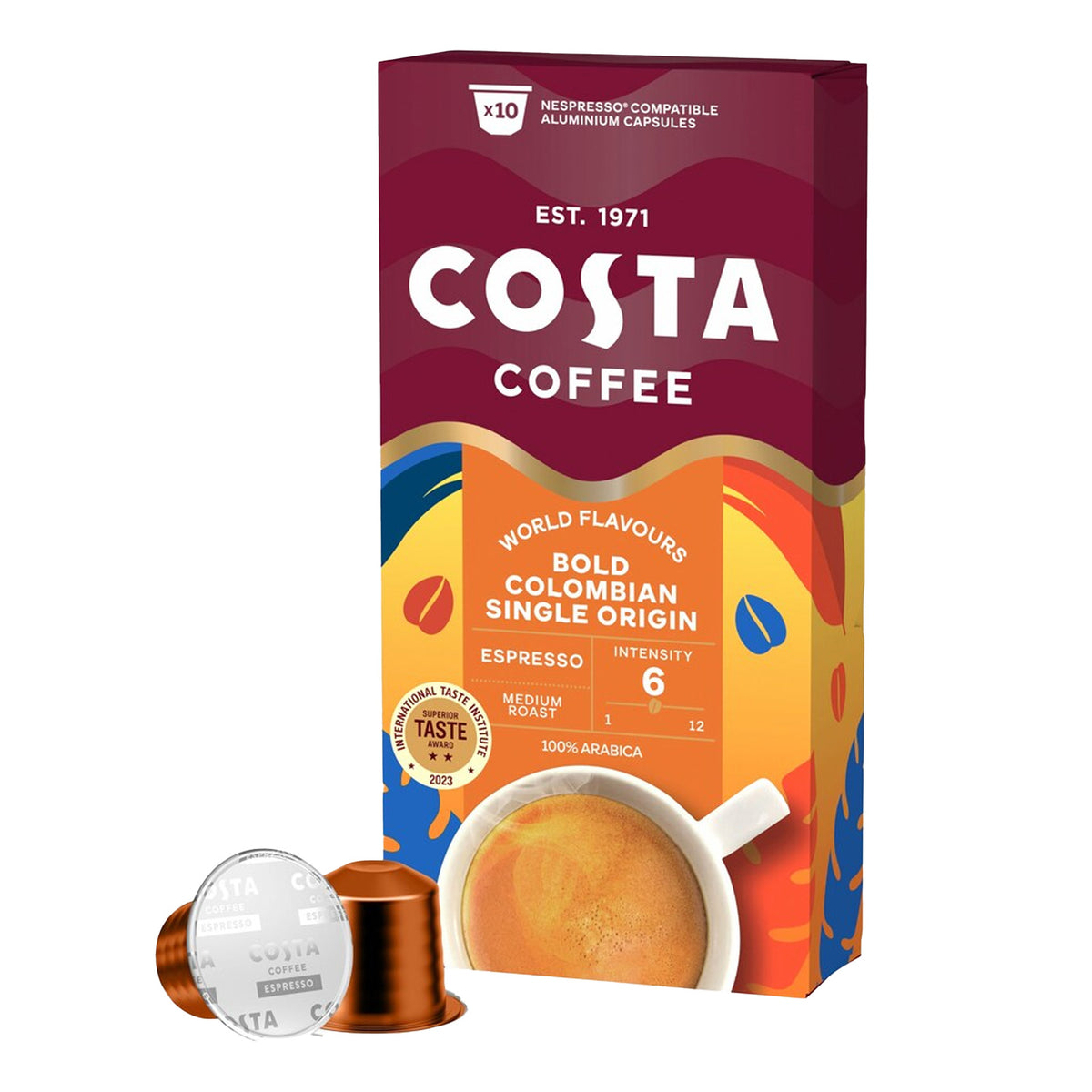 Costa Colombian Roast Espresso Coffee Capsules 1x10 Nespresso Compatib ...